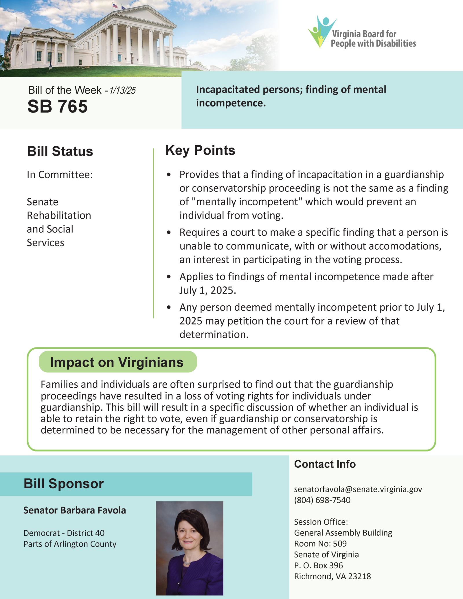 VBPD Introduces Bill of the Week - Virginia Board for People with ...